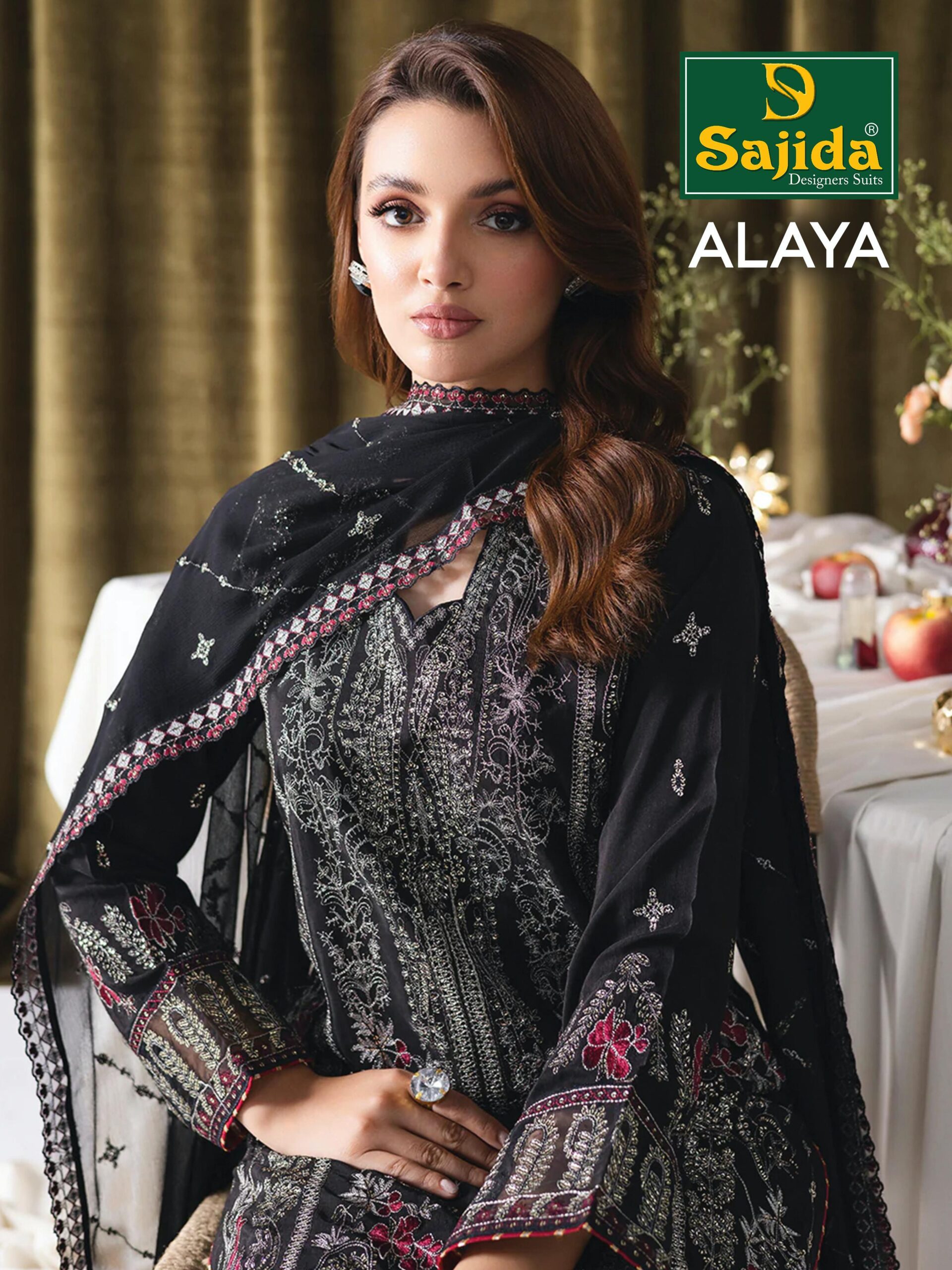 ALAYA VOL 01 BY SAJIDA DESIGNER - GEPREGTTE EMBROIDERED KHATLI WORK ...